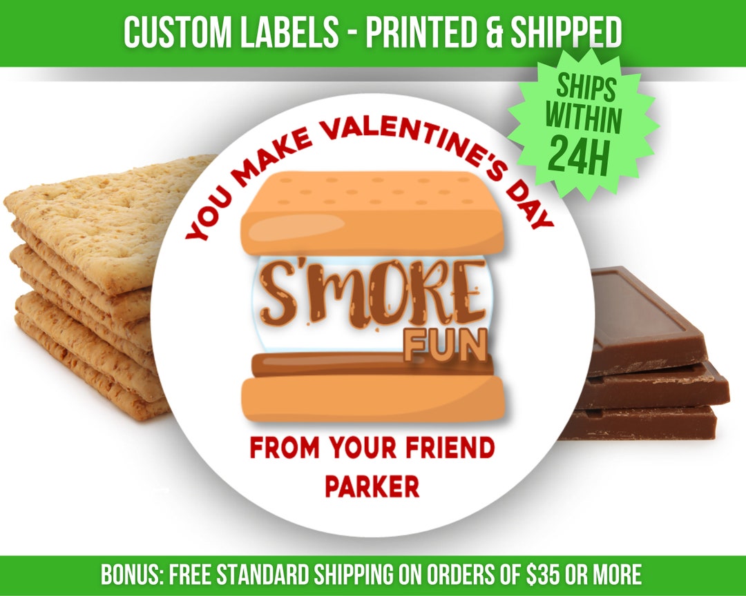 Custom S'more Valentine Gift Tag Label Personalized Valentine Class ...
