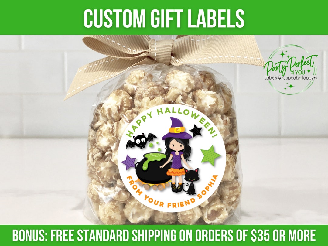 Personalized Halloween Treat Bag Sticker Custom Halloween Witch Sticker ...