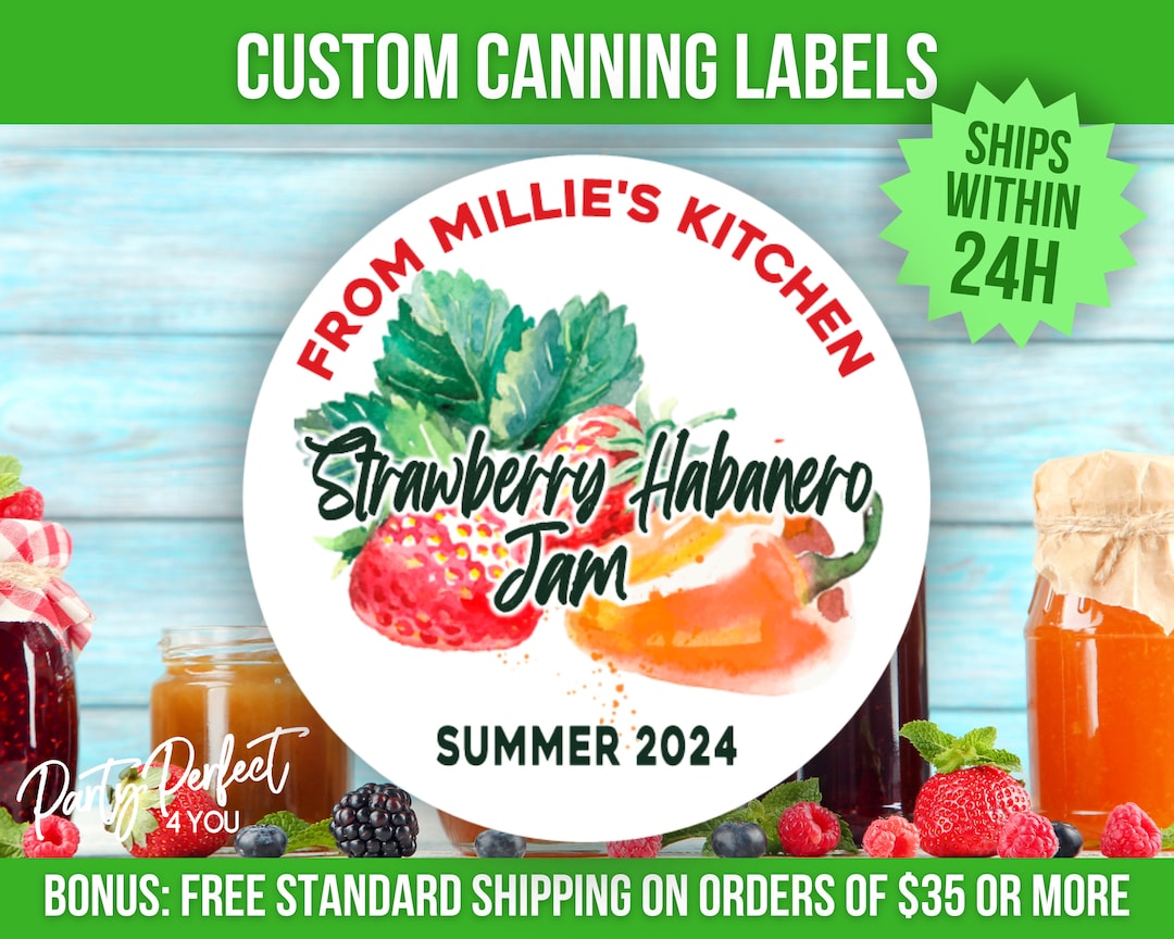 Strawberry Habanero Jam Canning Label Custom From the Kitchen of Label ...