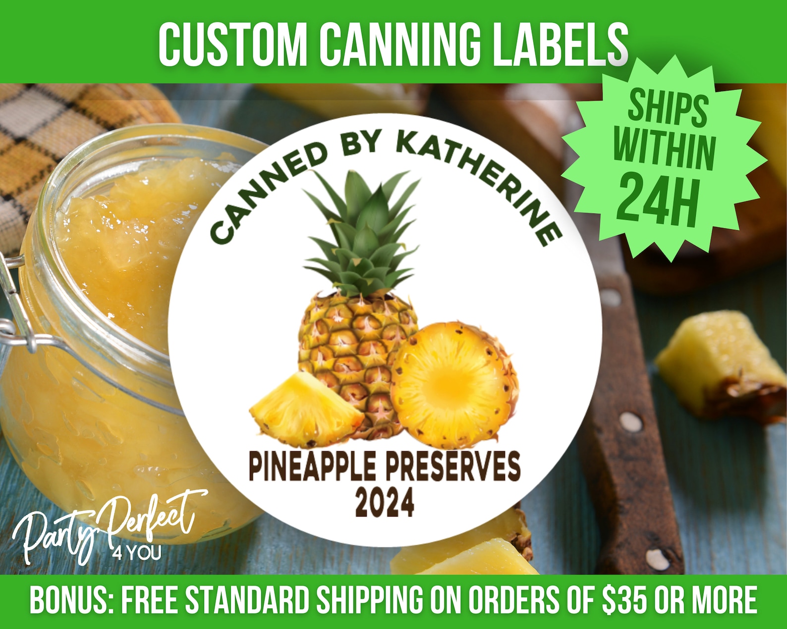 Pineapple Jam Custom Canning Label Gift Tag Personalized Mason Jar ...