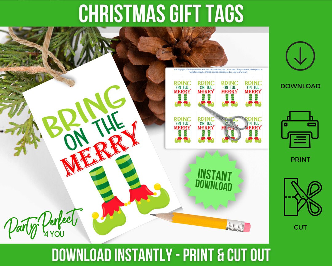 Tag Template Bring on the Merry Elf Christmas Gift Tag Instant Download ...