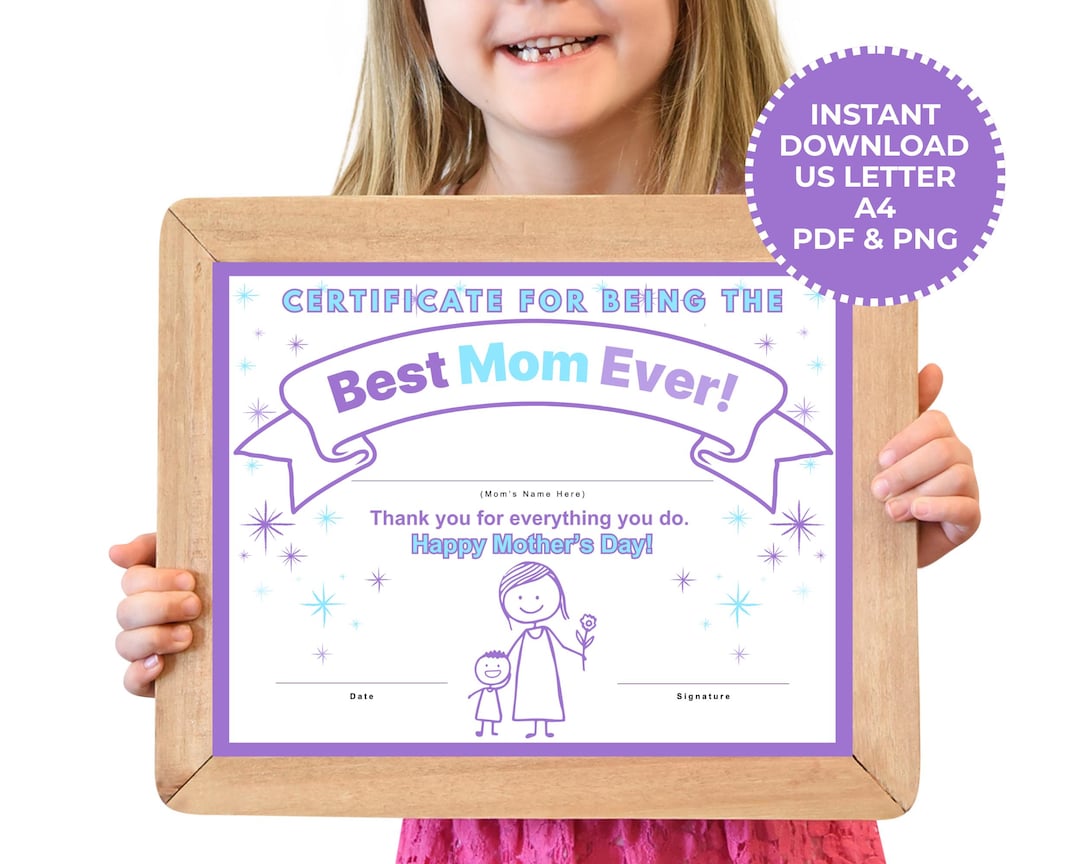 Best Mom Award Certificate Mother's Day Gift Printable Certificate ...
