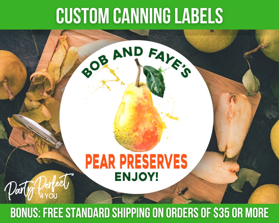 From the Kitchen of Custom Canning Label Pear Preserves Jam Jelly Mason ...