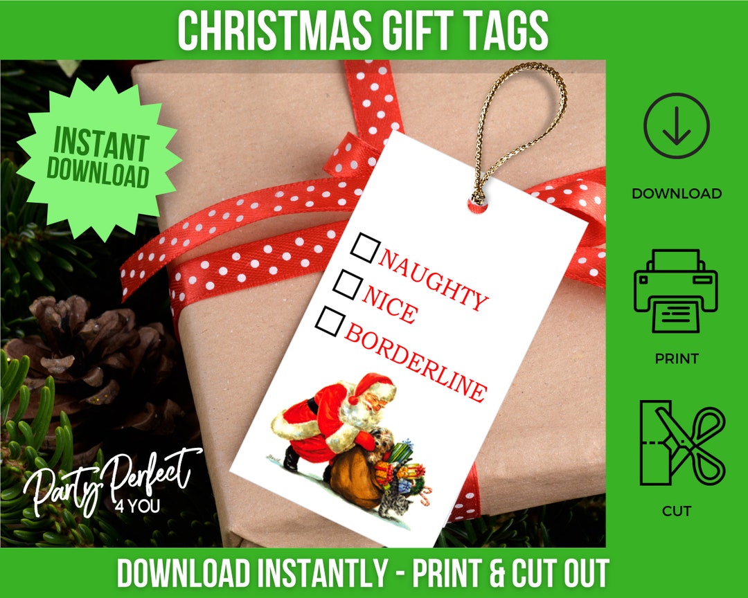 Printable Santa Naughty Nice Christmas Gift Tag Instant Download ...