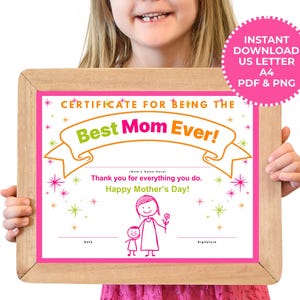 Mother's Day Printable Certificate Best Mom Gift Certificate Template ...