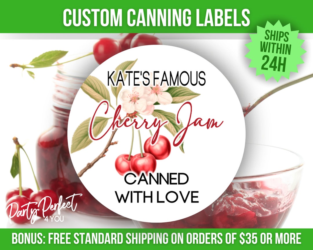 Cherry Preserves Canning Label Custom From the Kitchen of Personalized ...