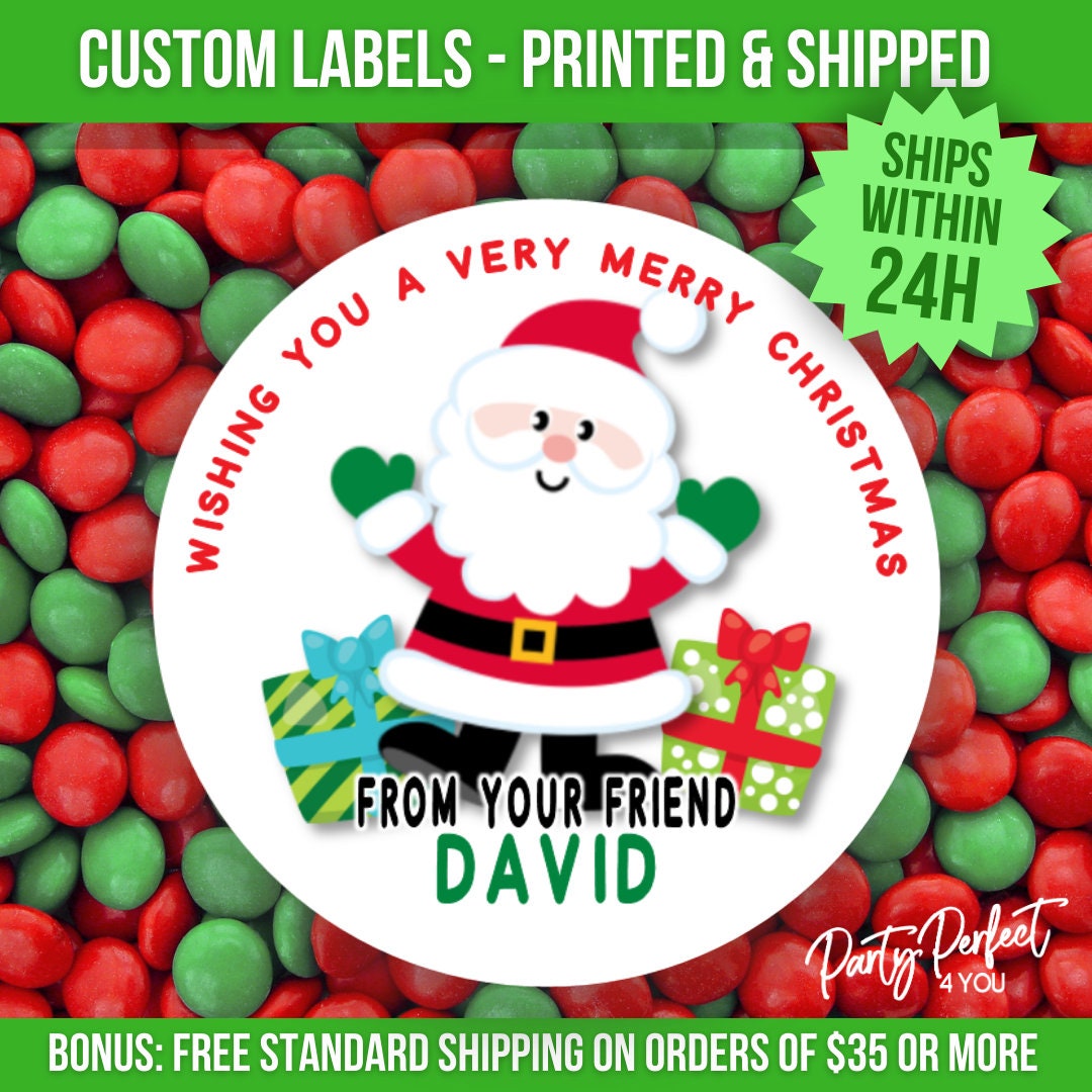 Personalized Christmas Labels Santa Custom Christmas Treat Bag Labels ...