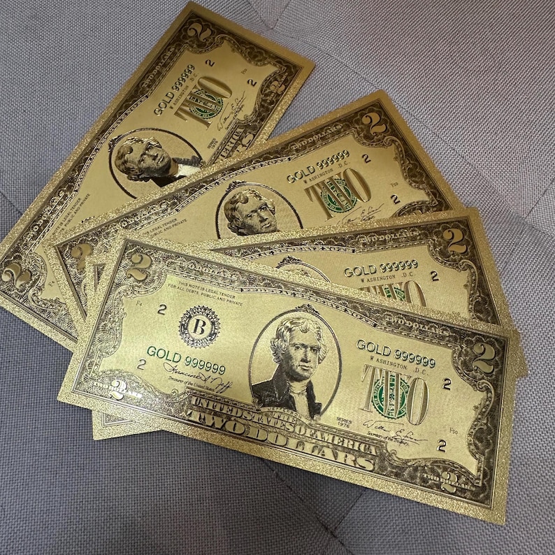 24K GOLD Plated Foil Art Designed 1,2,5 & 100 Dollar Bill Collectible ...