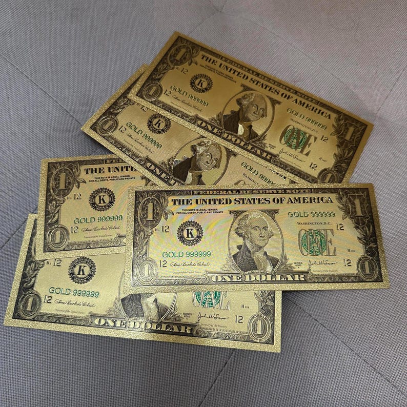 24K GOLD Plated Foil Art Designed 1,2,5 & 100 Dollar Bill Collectible ...