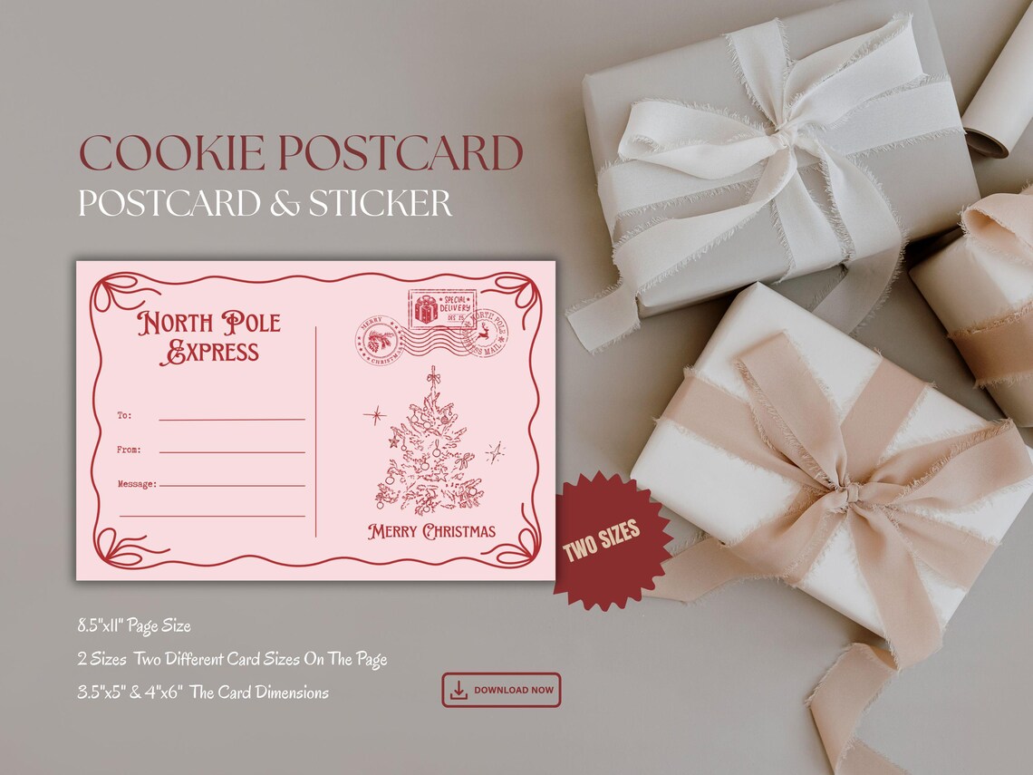 Christmas Postcards: Printable Christmas Cookie Card (digital Download ...