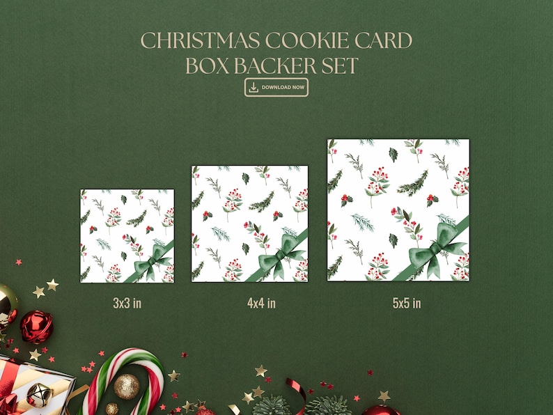 Christmas Floral Cookie Card & Box Backer Set (printable Gift Set) - Etsy