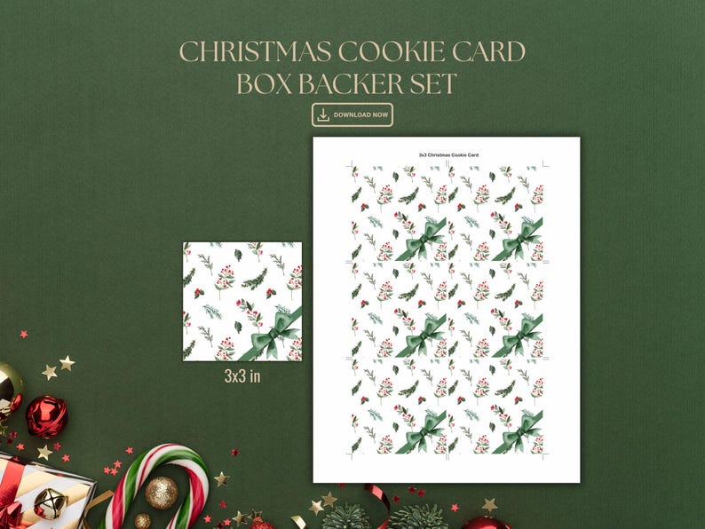 Christmas Floral Cookie Card & Box Backer Set (printable Gift Set) - Etsy