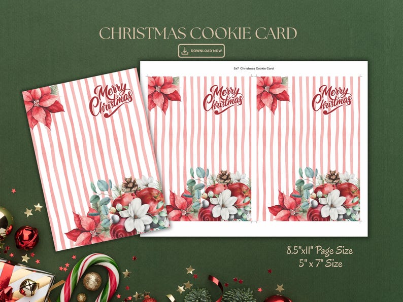 Christmas Floral Cookie Card | Printable Gift Tag (PDF &JPG) - Etsy