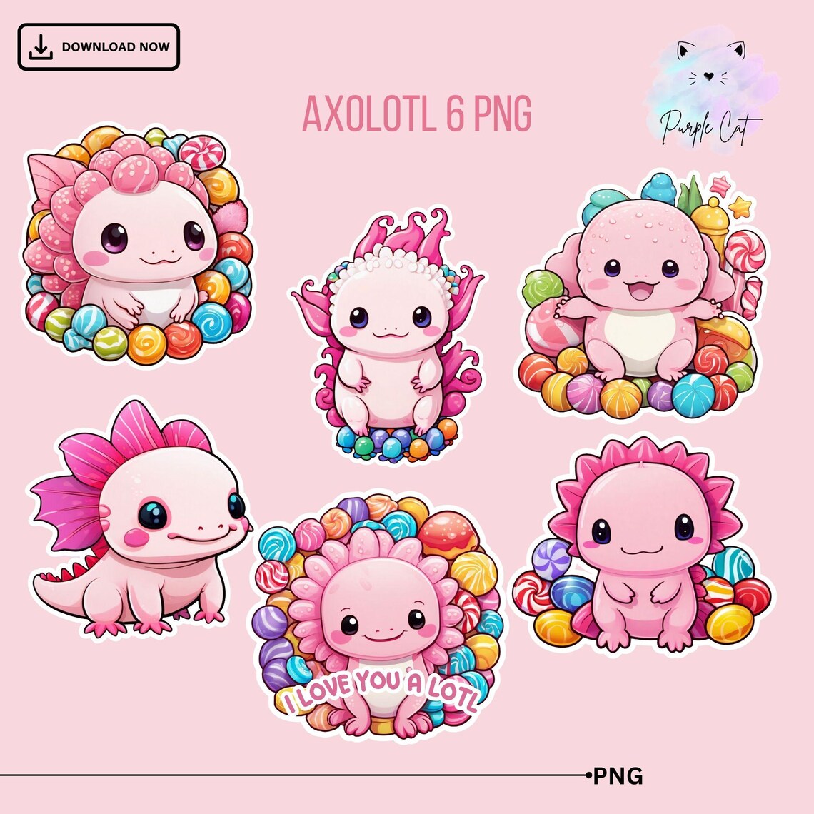 Cute Axolotl Sticker Set, Cute Axolotls Printable, Digital Planner ...