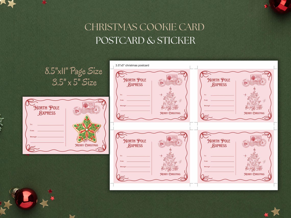 Christmas Postcards: Printable Christmas Cookie Card (digital Download ...