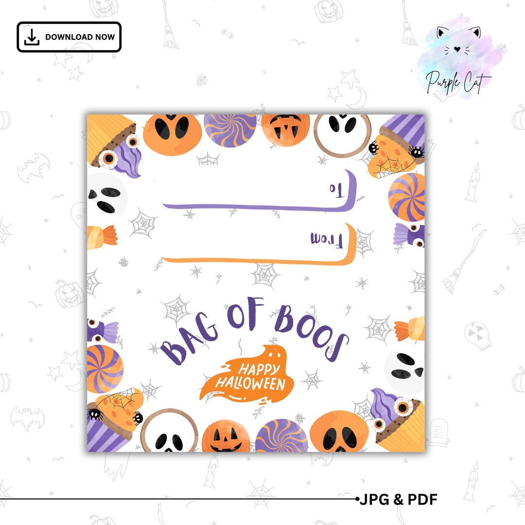 Halloween Cookie Bag Topper, Bag of Boos Halloween Treat Bag Topper ...