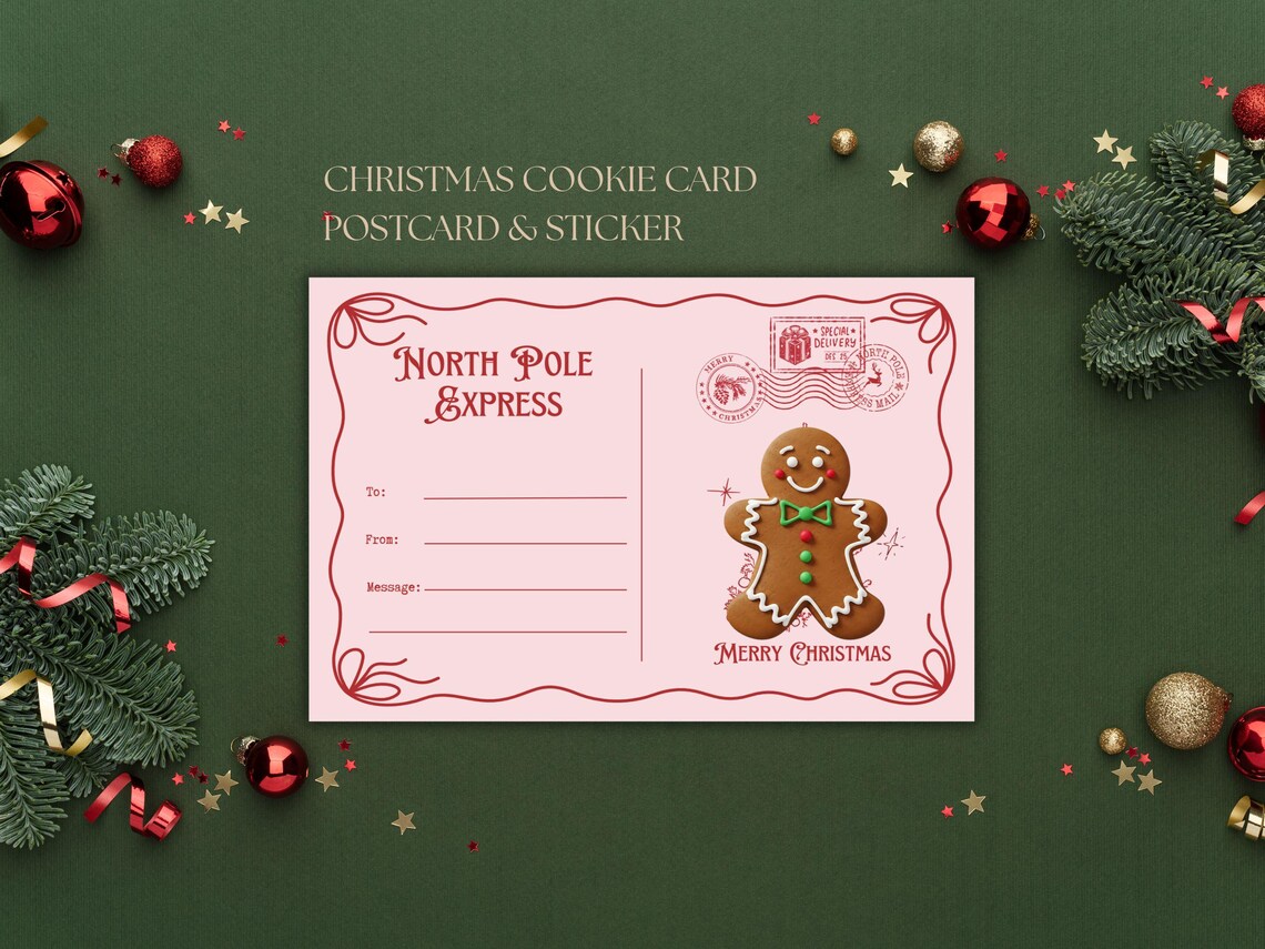 Christmas Postcards: Printable Christmas Cookie Card (digital Download ...