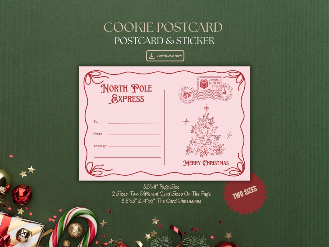 Christmas Postcards: Printable Christmas Cookie Card (digital Download ...