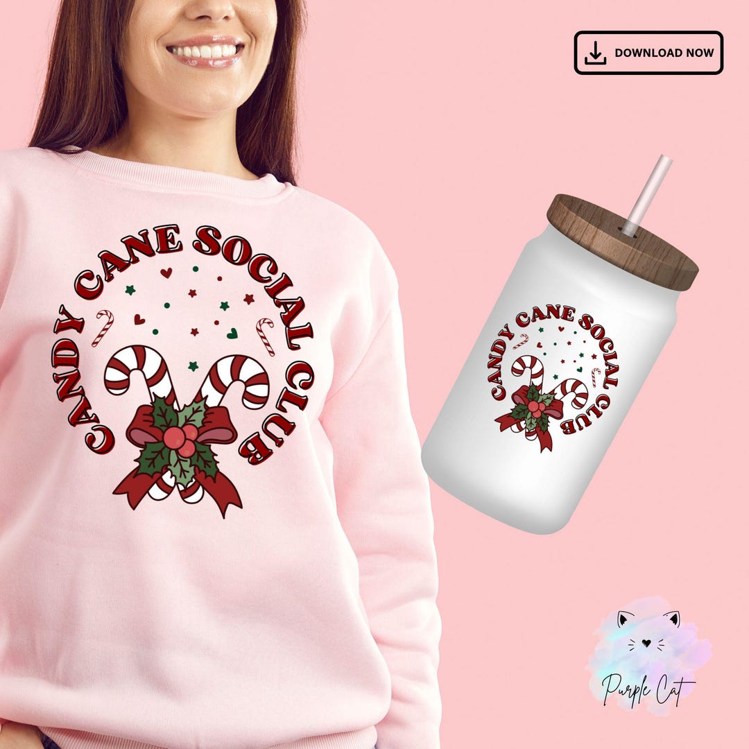 Candy Cane Social Club PNG: Christmas Bow Design, Sublimation File - Etsy