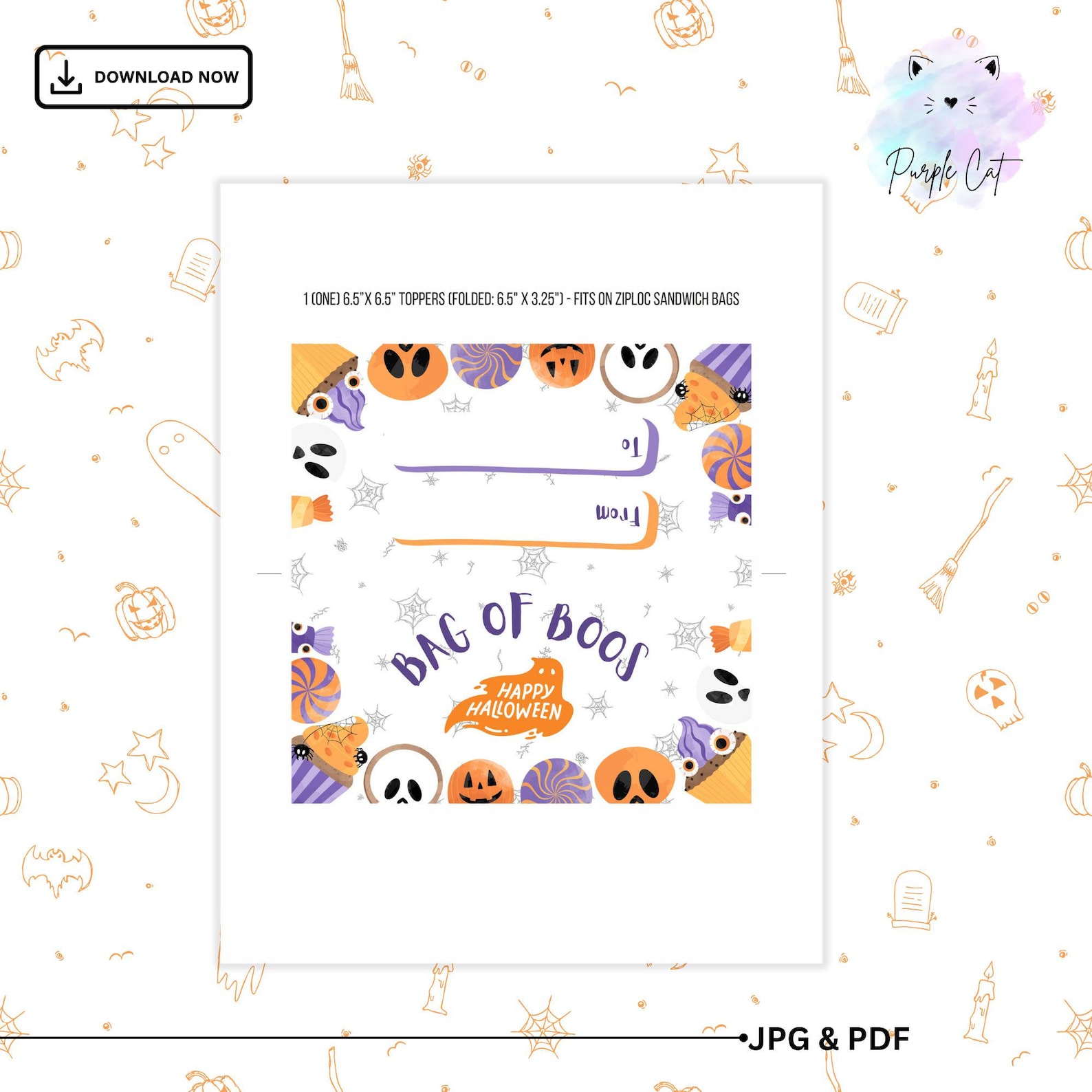 Halloween Cookie Bag Topper, Bag of Boos Halloween Treat Bag Topper ...