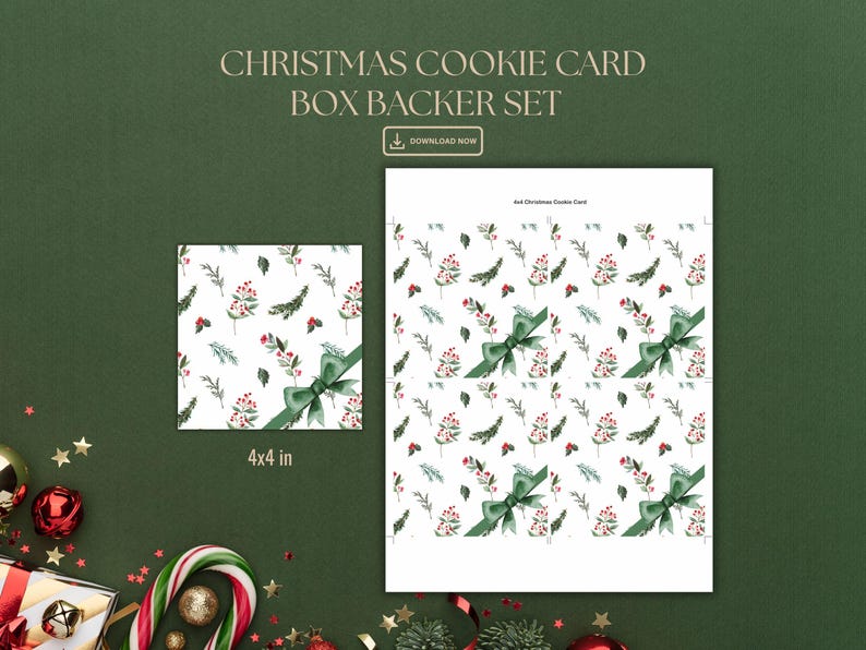 Christmas Floral Cookie Card & Box Backer Set (printable Gift Set) - Etsy