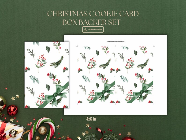 Christmas Floral Cookie Card & Box Backer Set (printable Gift Set) - Etsy