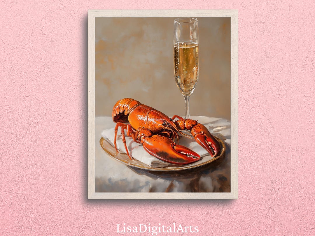 Lobster & Champagne Digital Art Print | Gourmet Kitchen Wall Decor ...