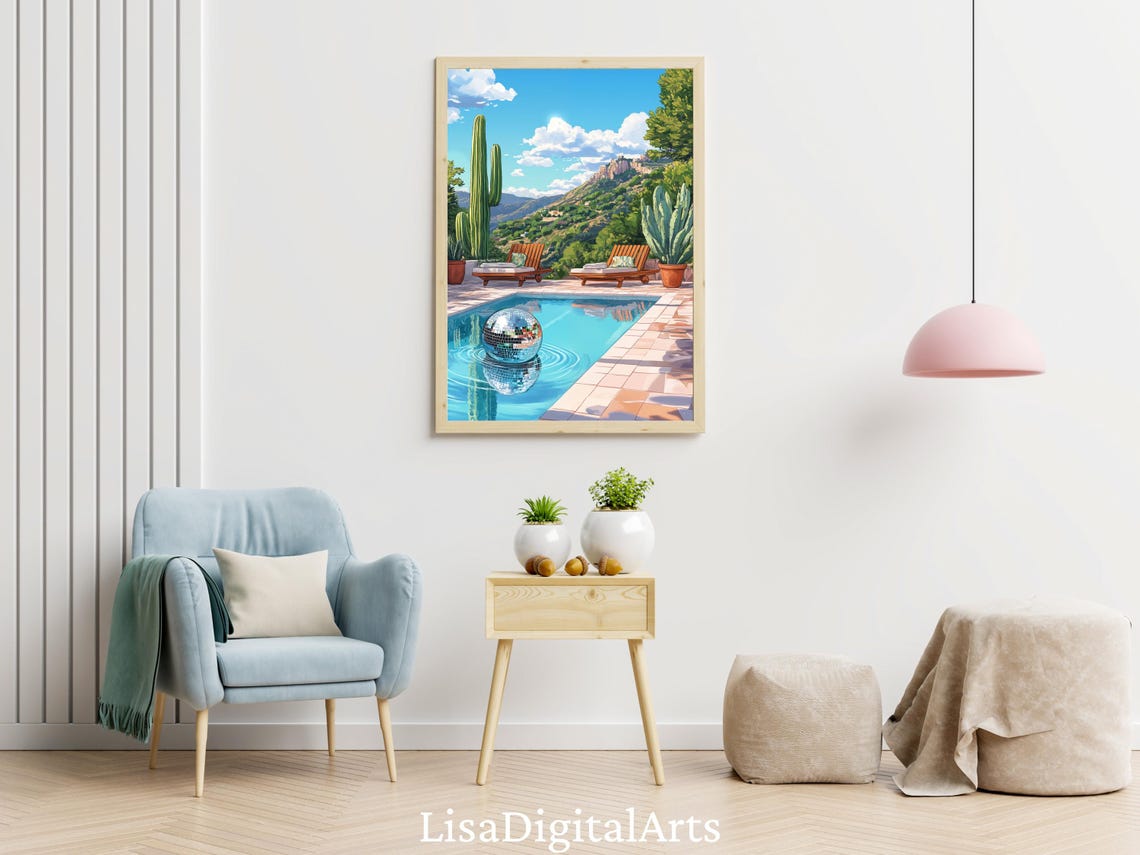 Sunny Poolside Disco Ball Digital Art Print – Cactus Summer Vibes Wall ...