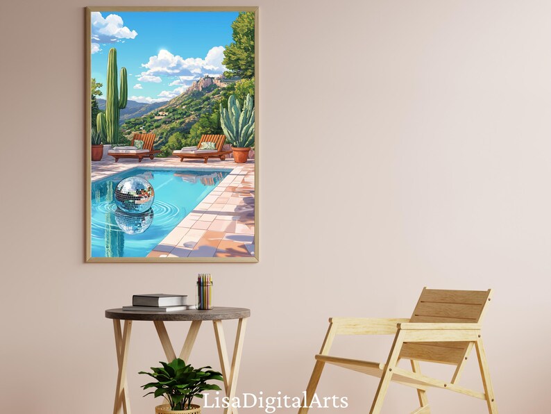 Sunny Poolside Disco Ball Digital Art Print – Cactus Summer Vibes Wall ...