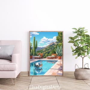 Sunny Poolside Disco Ball Digital Art Print – Cactus Summer Vibes Wall ...