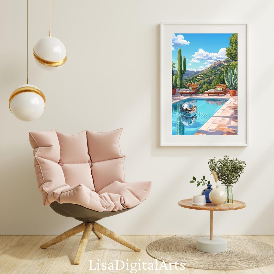 Sunny Poolside Disco Ball Digital Art Print – Cactus Summer Vibes Wall ...
