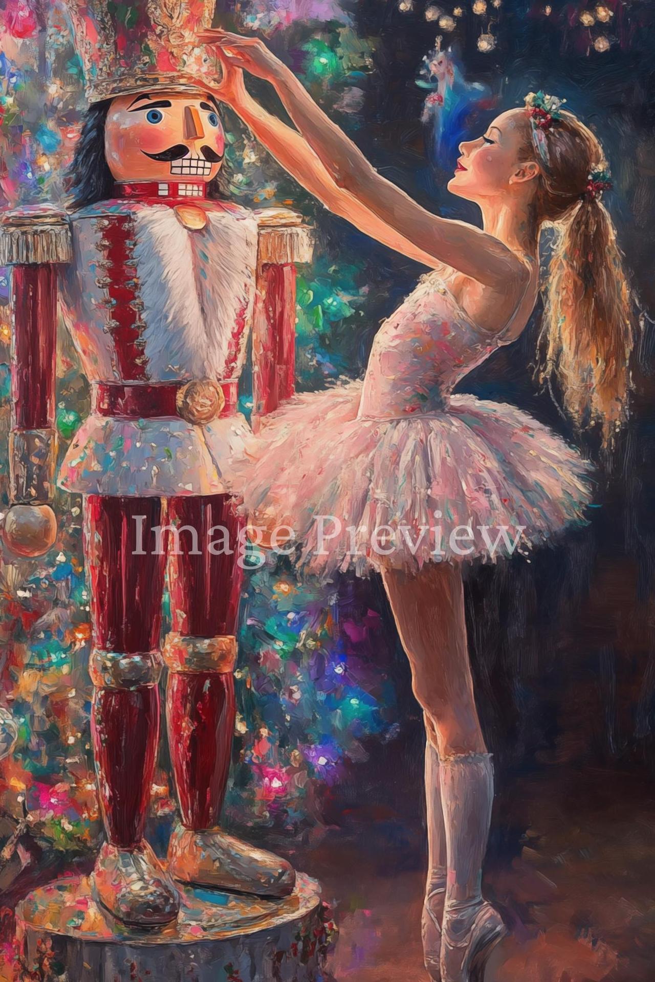 Nutcracker Ballet Christmas Art Print, Elegant Ballerina Holiday ...