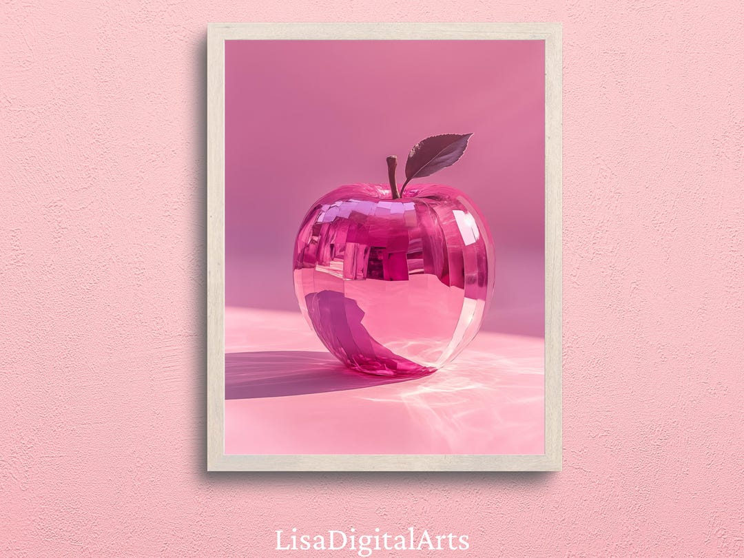 Disco Pink Apple Art Print – Glam Fruit Poster, Shiny Pop Wall Art, Funky Digital Download ...