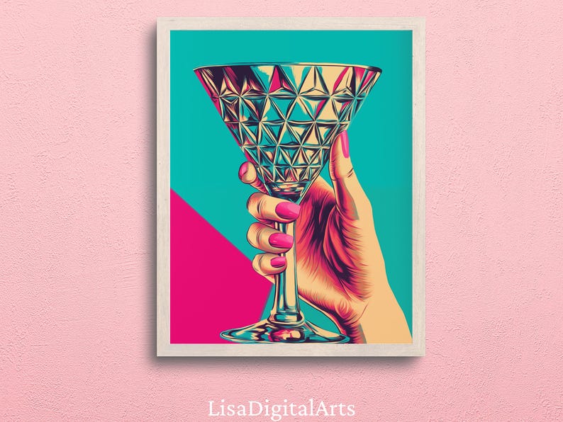Pop Art Martini Glass Print – Retro Bar Wall Art, Colorful Cocktail ...