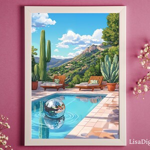 Sunny Poolside Disco Ball Digital Art Print – Cactus Summer Vibes Wall ...