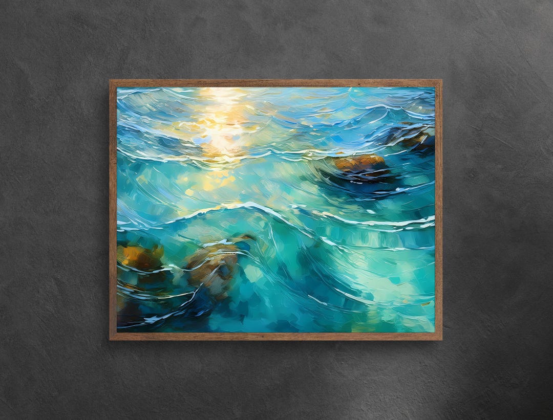 Tropical Rock Pool Beachy Wall Art Printable, Digital Oil Painting ...