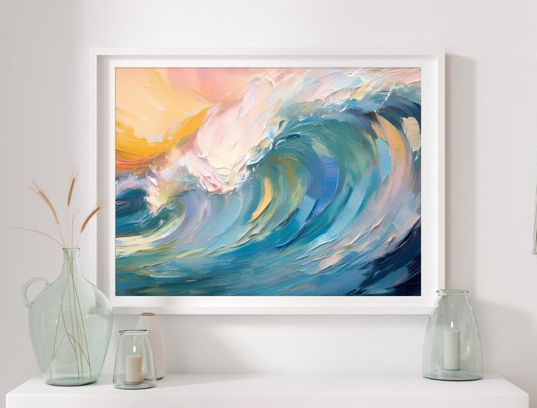 Vibrant Wave Impasto Printable, Digital Abstract Oil Painting, Beachy ...