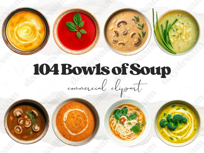 Watercolour Soup Clipart: Bowls, PNG Graphics (instant Download ...
