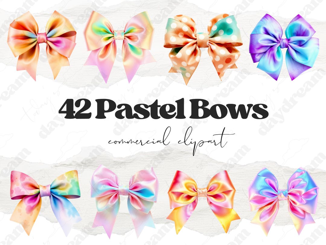 Pastel Bows Watercolour Clipart, High Quality 300DPI, Commercial Use ...