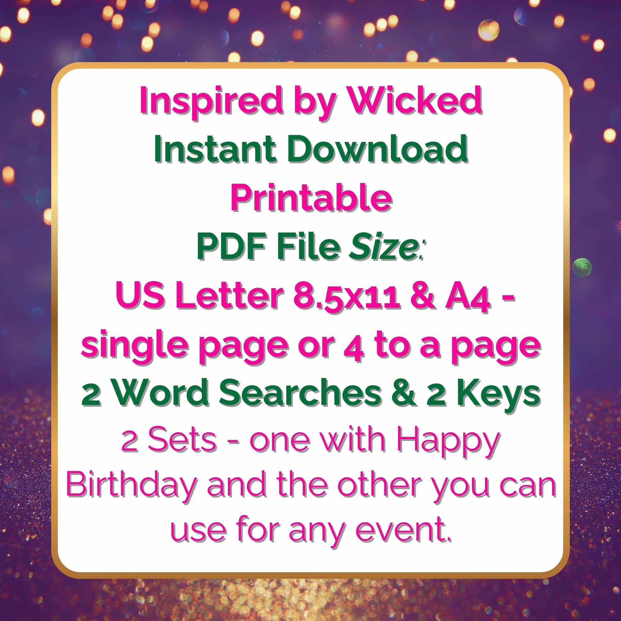 Wicked Word Search Birthday Party Activity, Wicked Themed Party Game ...