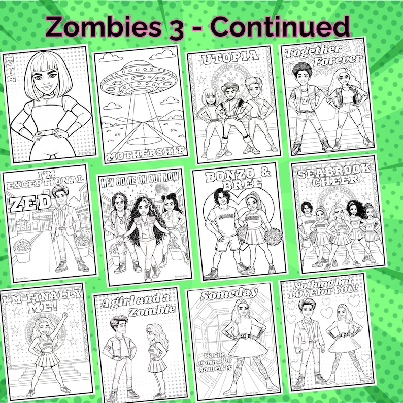 Disney Zombies 1,2,3,4 Coloring Pages - Zombies Printable Color Book 82 ...