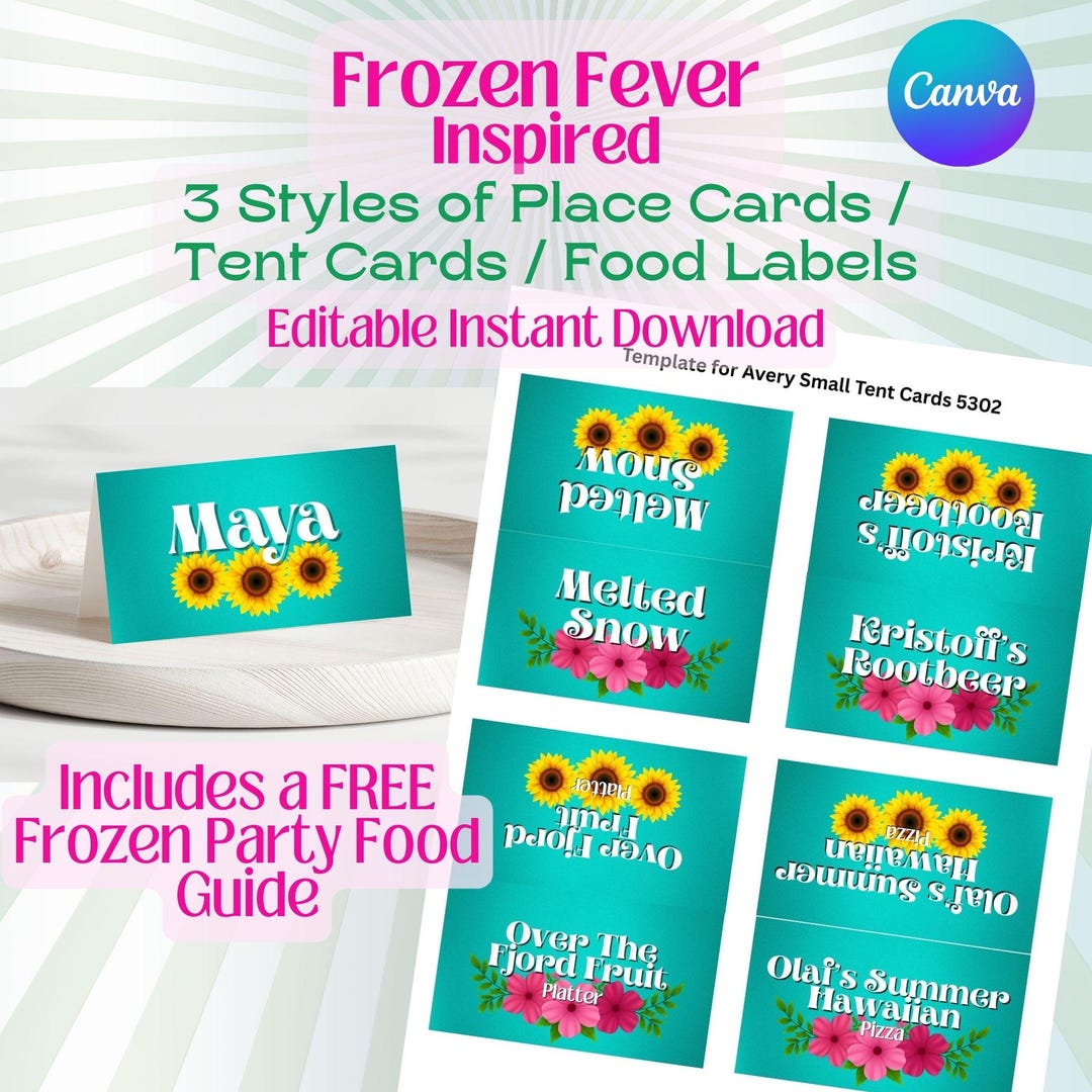 Frozen Fever Food Labels Tent Cards Frozen Fever Elsa Anna Summer ...