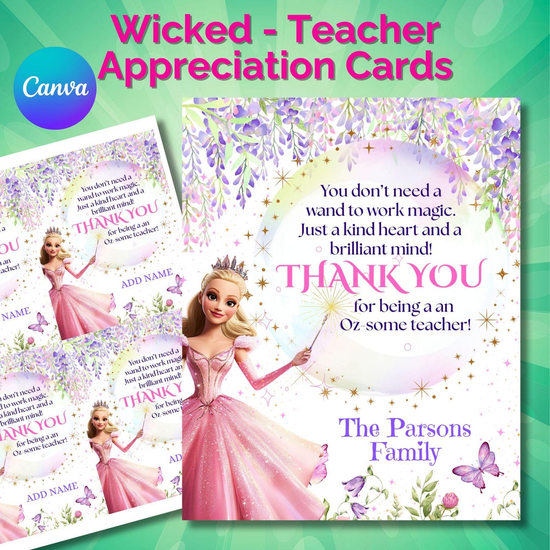 Wicked Oz-some Teacher Appreciation Card, Printable Thank You Cards ...