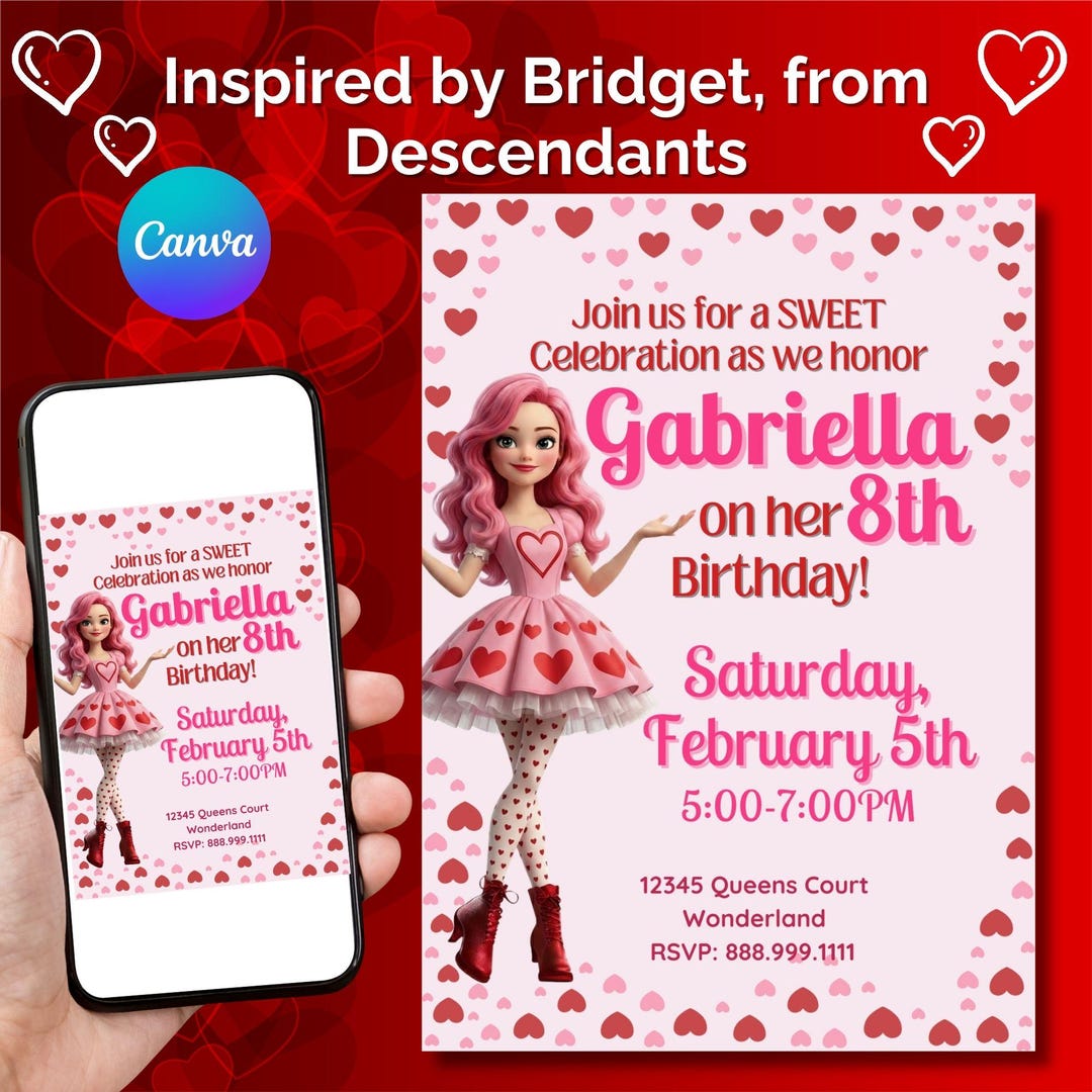 Bridget Descendants 4 Rise of Red Birthday Invite, Wonderland Queen of ...
