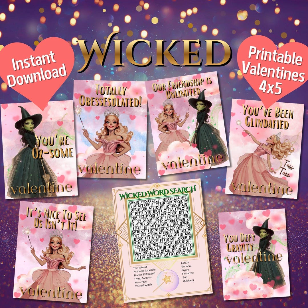 Wicked Valentine Day Cards, Printable Word Search Activity (instant ...