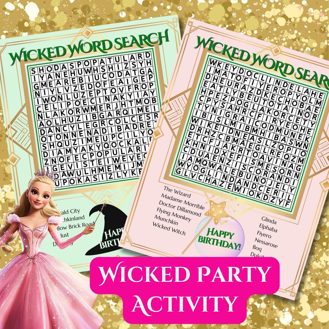 Wicked Themed Word Search, Wicked Birthday Party Activity, Digital ...