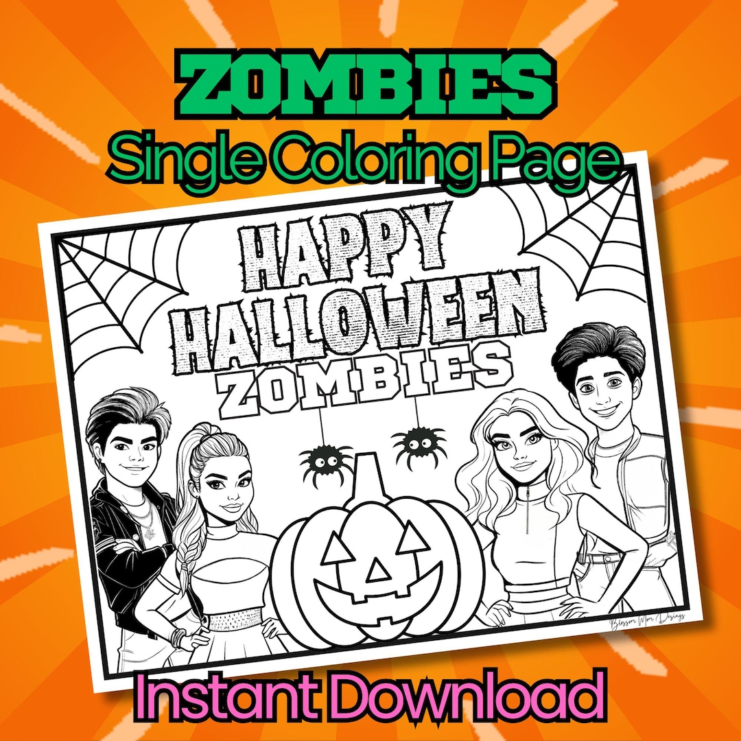 Zombies 4 Halloween Coloring Page, Kids Halloween Party Activity, Trick ...
