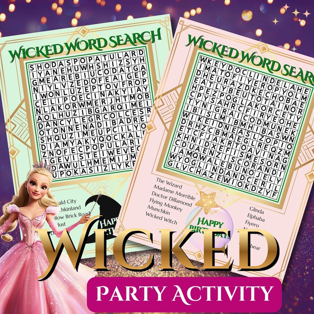 Wicked Word Search Birthday Party Activity, Wicked Themed Party Game ...