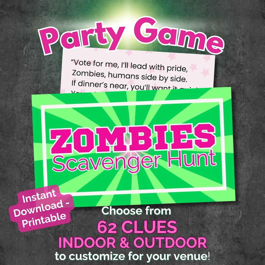 Zombies Scavenger Hunt: Zombies Game Birthday Party Activity, Custom ...