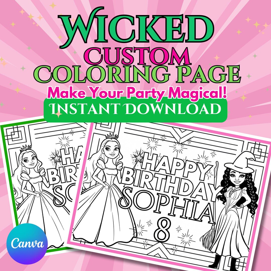 Personalized Wicked Coloring Page Placemat, Wicked Custom Birthday ...